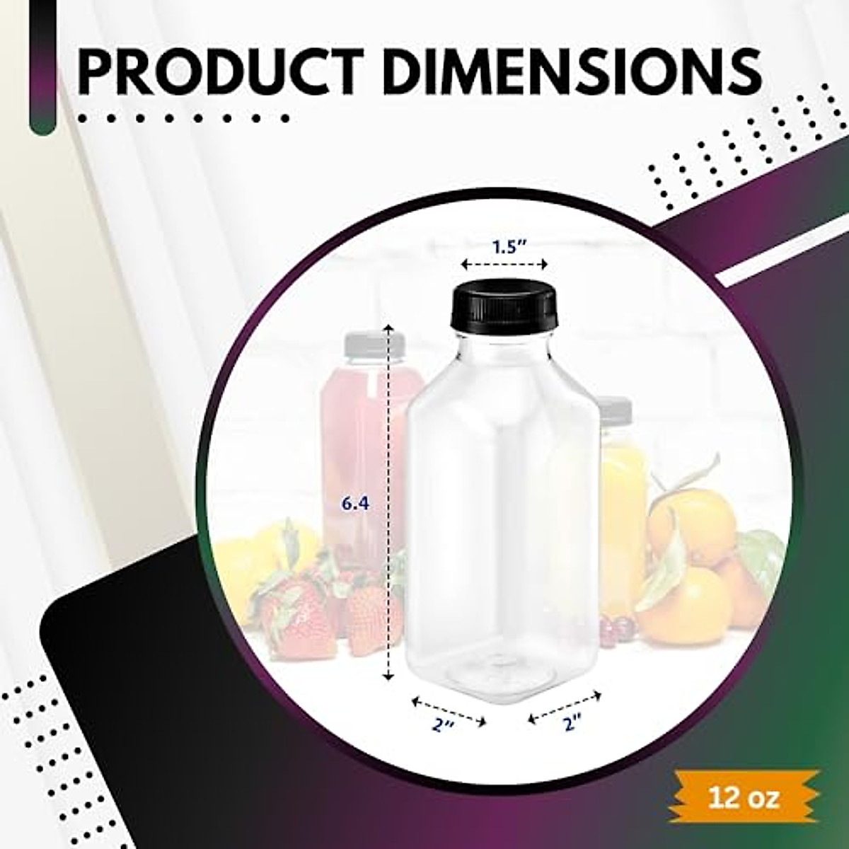 Green Direct 12 oz Clear Plastic Reusable Juice Bottles with Caps | Empty Water Bottles for Juicing, Smoothies, Shakes | BPA-Free, Durable & Leakproof | Pack of 12