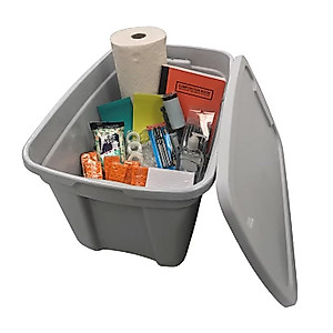 Generic Large 30-Gallon (120-Quart) Gray Heavy Duty Tote with Standard Snap Lid, Stackable Storage Bin with Molded Handles for Easy Carrying (18)