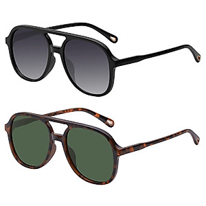 YDAOWKN Retro Square Aviator Sunglasses for Womens Mens Vintage 70s Double Bridge Sun Glasses