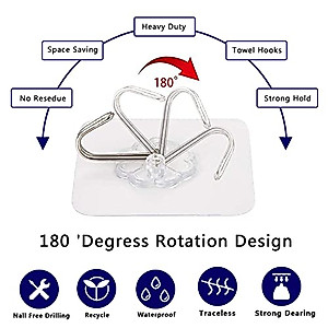 WeiMoShangMao Adhesive Hook Transparent Waterproof Rustproof Wall Hook Hanging Heavy Duty Stainless Steel Reusable Utility Hook Kitchen Bathroom Ceiling Office Window Waterproof Home Essentials