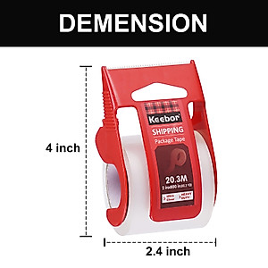 Keebor Packing Tape with Dispenser, 12 Rolls Packaging Tape for Shipping Mailing Wrapping, 1.5'' Core, No Splitting and Tearing, Office Settings