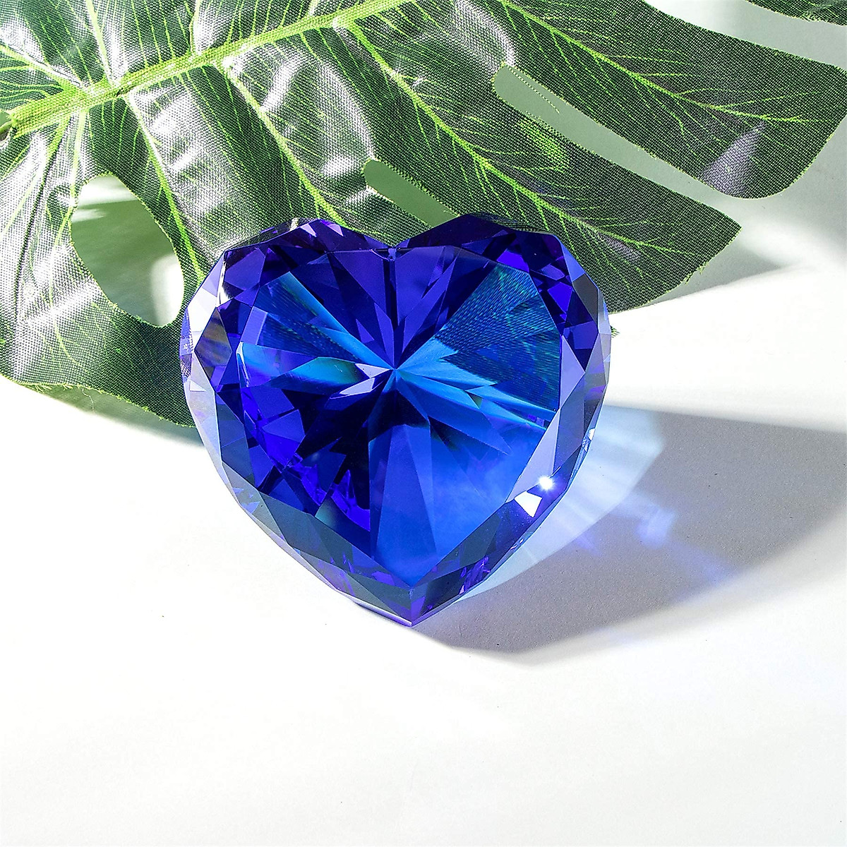 Blue Crystal Diamonds Paper Weights, Heart Shape Real Diamond Glass Gems Paperweight for Decoration, Big Diamonds Home Office Decor Valentine's Day Gift Wedding Favors with Gift Box 80mm