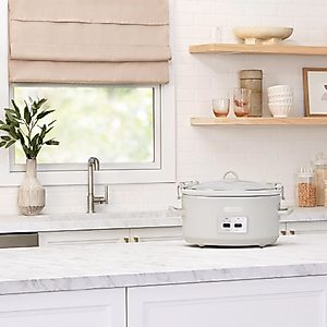 Crock-Pot 7 Quart Cook and Carry Slow Cooker with Touch Control, 4 Pre Programmed Settings, Removable Stoneware, and Locking Lid, Mushroom