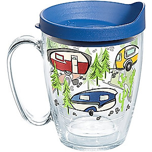 Tervis Retro Camping Made in USA Double Walled Insulated Tumbler Travel Cup Keeps Drinks Cold & Hot, 16oz Mug, Clear