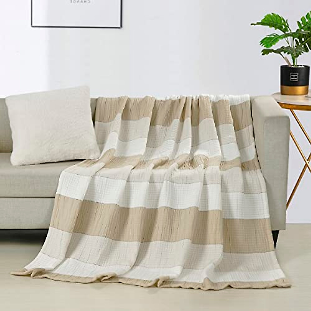 DOWN HOME Lyocell Blends Blanket Throw Reversible Super Soft Stripe Blanket Throw 60x80inch Yellow