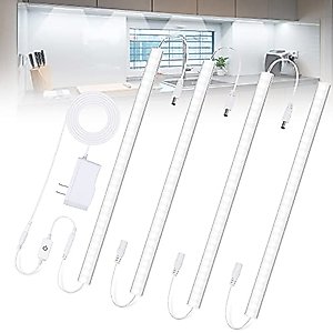 Under Cabinet Lights Plug-in Cold White 6000K, Dimmable LED Under Cabinet Lighting, 4pcs 12 Inch Under Counter Lights for Kitchen with Memory Function, LED Light Bar for Closet, Pantry, Workbench