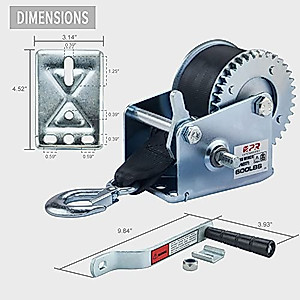 OPENROAD 600lbs Hand Winch Boat Winch, Hand Crank Winch with 6m (20ft) Strap Manual Winches, Two-Way Adjustable Boat Trailer Winch, Corrosion Resistant Towing Winches (600lbs)