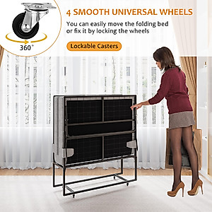 SKKTKT Folding Bed with Mattress, 75" x 39" Twin Size Bed Frame, Portable Foldable Roll Away Adult Bed for Guest, Platform Bed with Fold-up Metal Frame for Bedroom, Living Room, Dorm