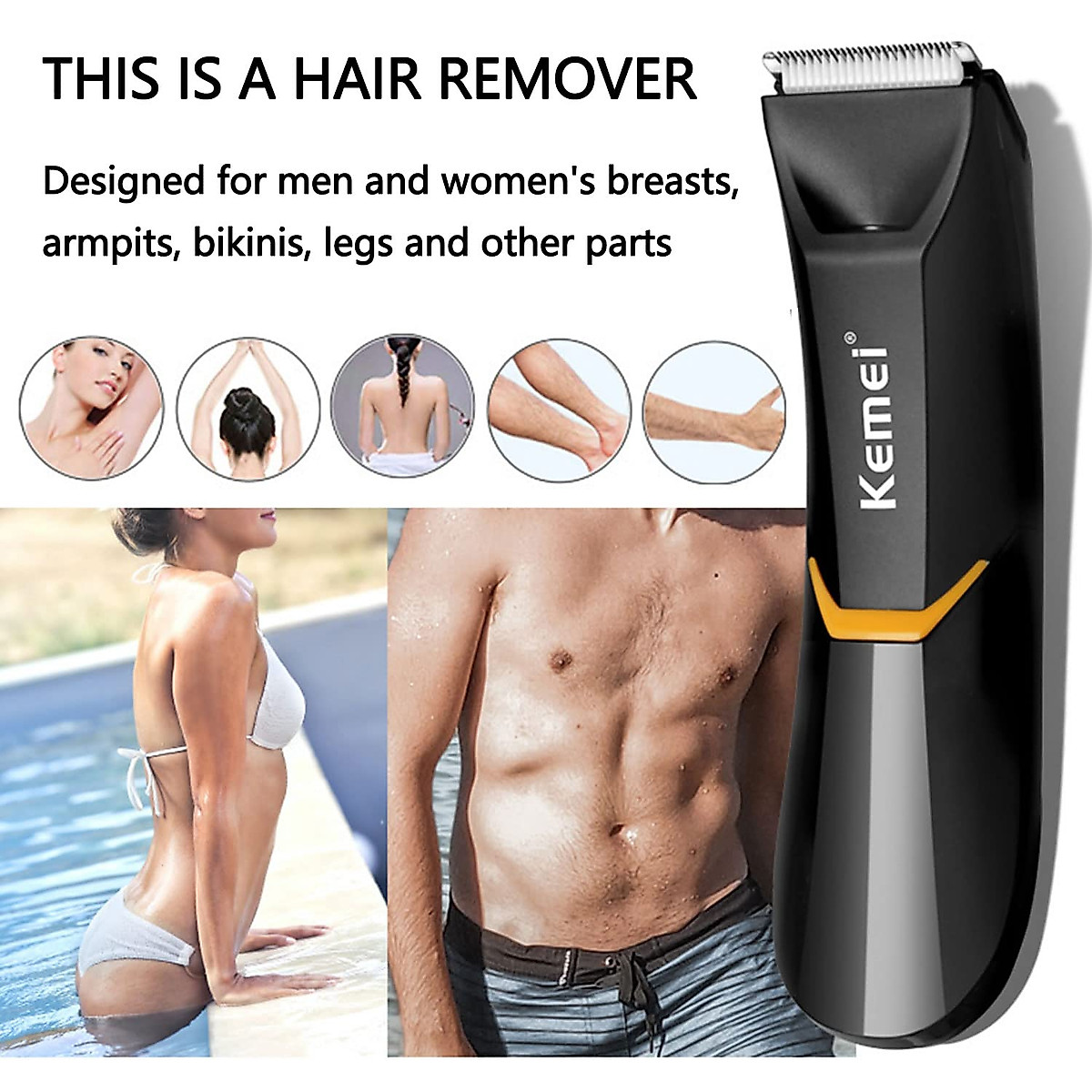 KEMEI 3208 Body Hair Trimmer, Electric Groin Trimmers for Men, Replaceable Electric Cordless Ball Hair Trimmer Shaver, Multi-Function Body Groomer Set Pubic Trimmers with Washable Blade