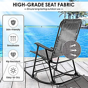 Goplus Folding Rocking Chair, Zero Gravity Rocking Camping Chair with Pillow & Armrests, Folding Lounge Rocker for Outdoor Beach Poolside Yard Garden Indoor