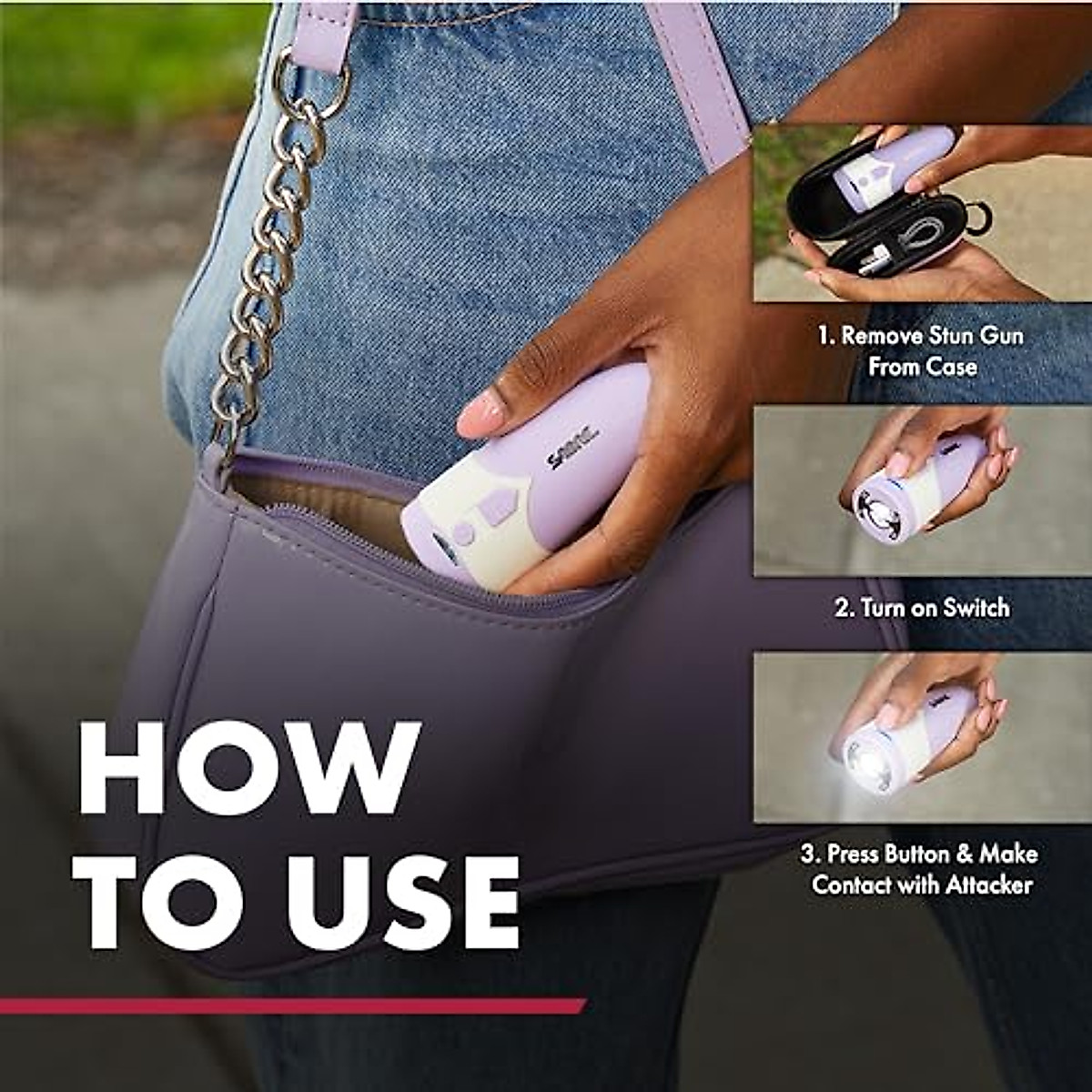 SABRE 3-in-1 Stun Gun with Personal Alarm & LED Flashlight, 1.69 µC Charge, Loud 130dB Alarm, 130 Lumen LED Light (3 Modes), Rechargeable Battery, Compact-Ergonomic Design, Travel Case & Charging Cord