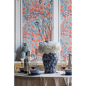 A&B Home 18" Porcelain Decorative Jar with Lid Blue White Floral Print Vase Ginger Jar Centerpiece Decor