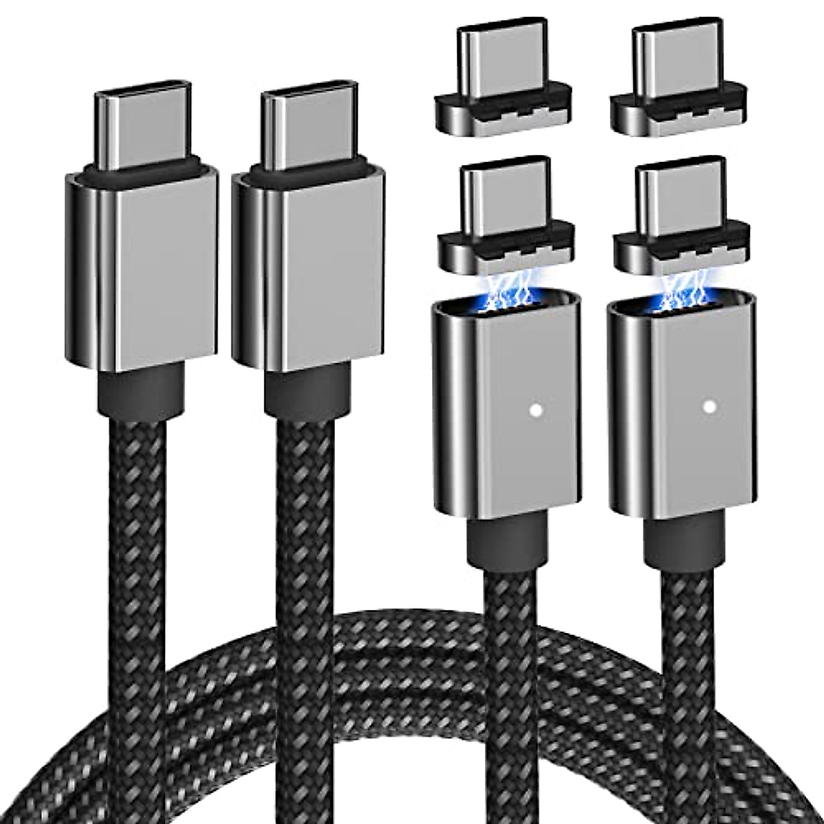 iAXBi usbc to usbc Cable Magnetic Charging Cable (2 Pack, 5ft, 6.6ft) PD100w Laptop Charging Cable 20V/5A Compatible with MacBook, iPad Pro, Galaxy S22, USB C Devices.