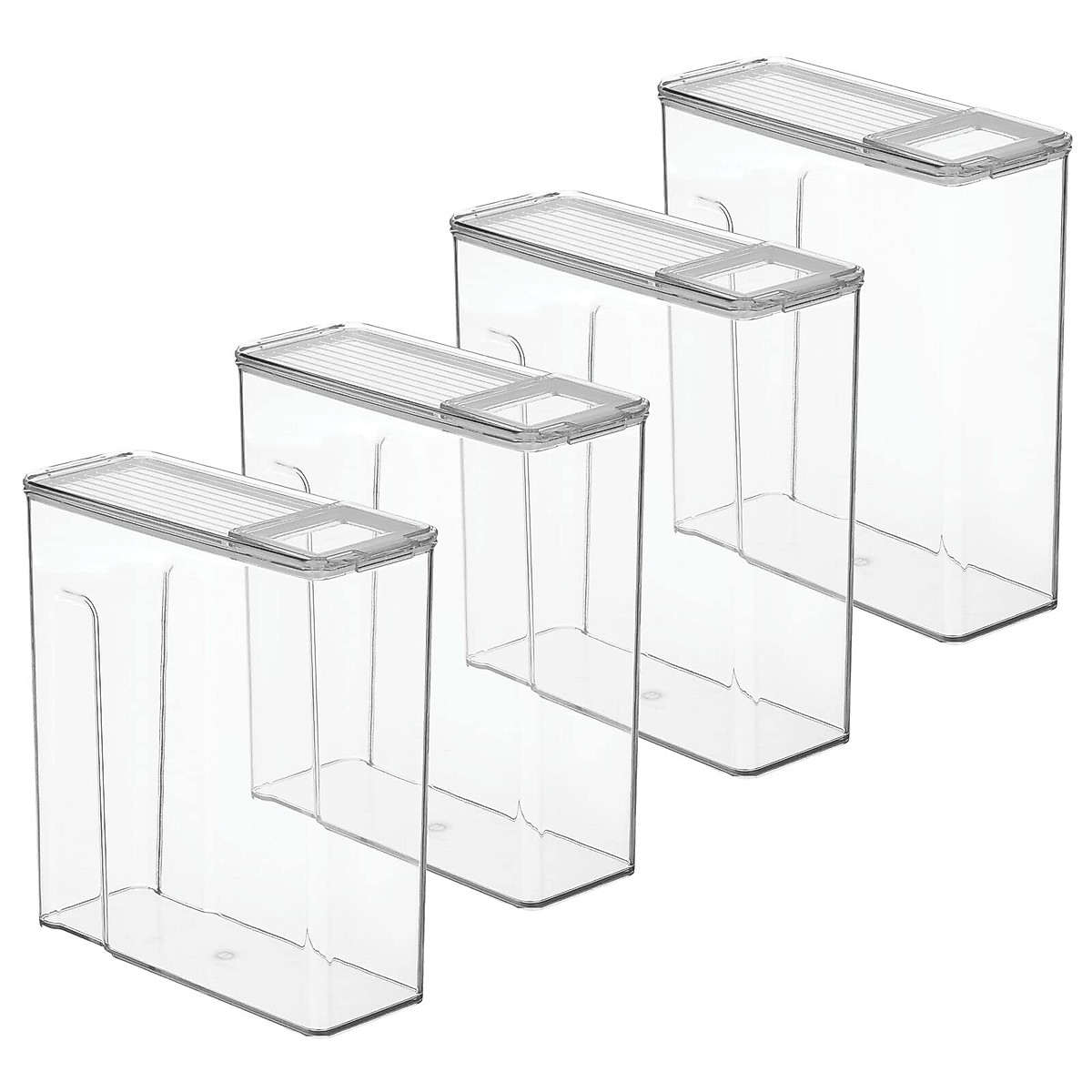 mDesign Airtight Plastic 4.8 Quart Food Storage Container with Lid for Kitchen, Pantry; Dispenser for Cereal, Holds 2 Regular Boxes or 1 Family Size Box; Pasta, Snacks; Ligne Collection, 4 Pack, Clear