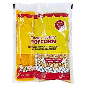 Home Theater All in One Popcorn Kit - Portion Packets with Kernels, Oil and Flavored Salt - Pack of 4