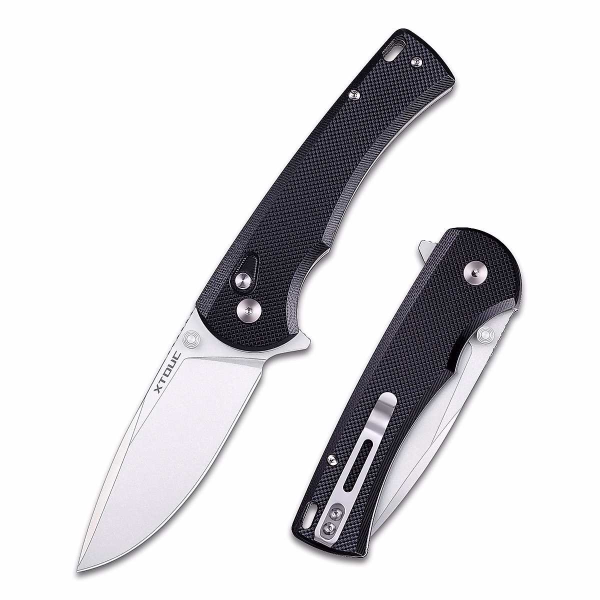 XTOUC Folding Knife EDC Pocket Knife: Button Lock 14C28N Blade Lightweight G10 Handle Camping Knives-Outdoor Hiking for Men