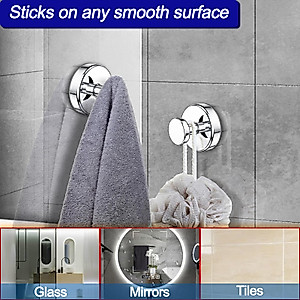 Bntuk Suction Cup Hooks for Shower, Removable Towel Hooks for Bathroom Window Glass Door Wall, Bath Robe Looafh Hook for Hanging - 2 Pack, Chrome