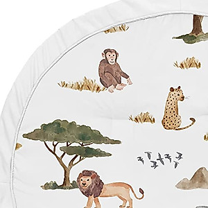 Sweet Jojo Designs Jungle Animals Baby Playmat Tummy Time Infant Play Mat Dark Hunter Green Yellow Grey Rust Orange Black White Wildlife Safari Animal Gray Elephant Giraffe Lion Monkey Leopard Bird