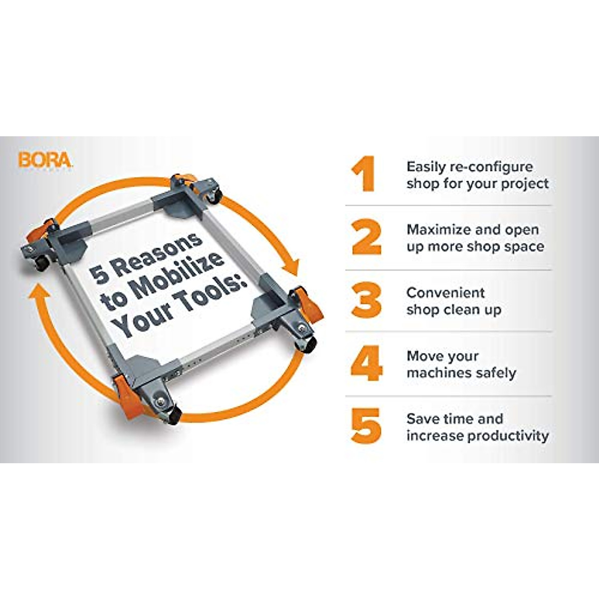 Bora Portamate Mobile Base Kit PM-1100 - Heavy Duty, Universal, Customizable, Adjustable Rolling Set, Dolly Roller Frame and Casters for Moving Equipment, Tools, Machines - 400 lb Capacity