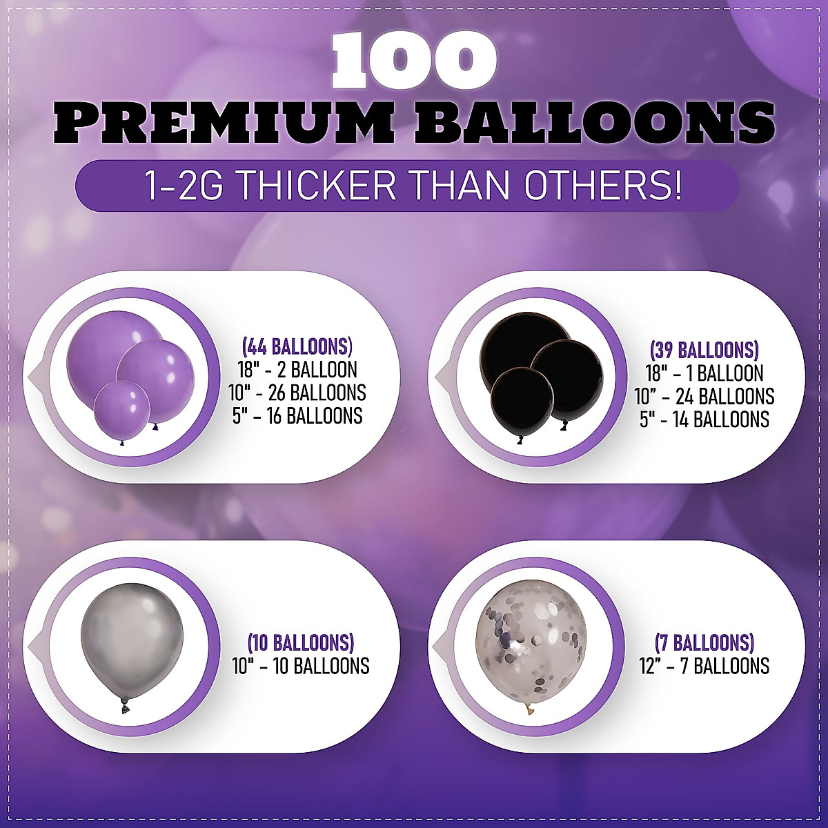 ALL-IN-1 Purple and Black Balloons Garland & Arch Kit – Small and Large Purple Black and Silver balloons – Party Decorations & Supplies for Graduation Birthday Retirement Halloween – Wednesday