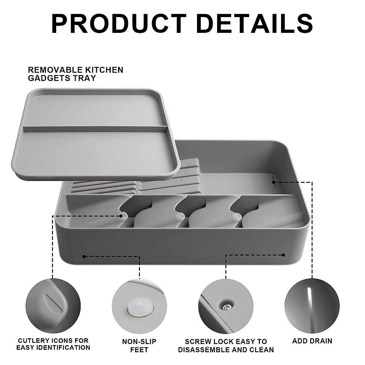 Silverware Drawer Organizer, Expandable Utensil Tray for Kitchen, BPA Free Flatware and Cutlery Holder, Adjustable Double Plastic Storage for Spoons