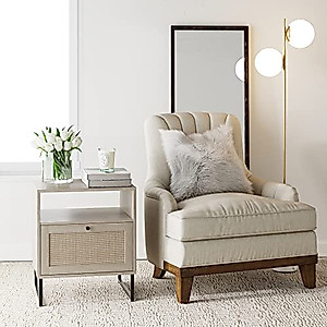 Nathan James Mina Side, End Table Wood Finish & Matte Accents with Storage for Living Room or Nightstand, Bedroom, Natural Oak/Black