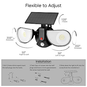 Consciot Solar Lights Outdoor, Ultra Bright Motion Sensor Solar Security Light 1000lm, 40 LED Wall Flood Light with Adjustable Dual Heads, IP67 Waterproof for Garage Patio Garden, Cool White, 2 Pack (OC-WL-001A)