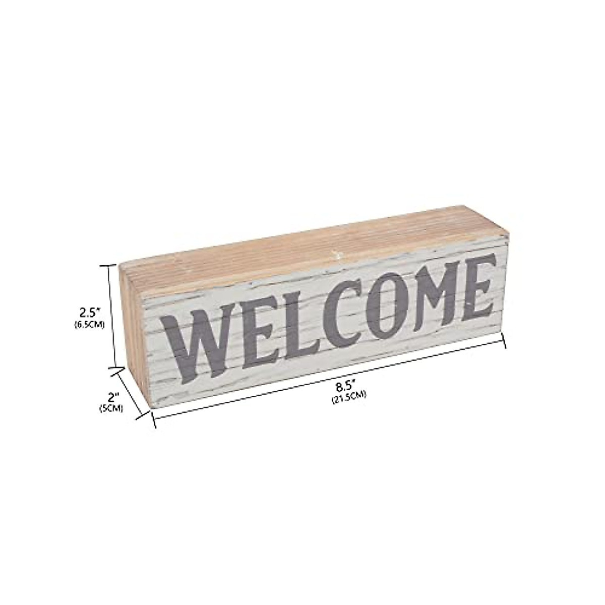 Welcome Decorative Tabletop Block Signs, 8.5” x 2” x 2.5” Solid Wood Wall Decor Signs for Kitchen, Dining Room, Living Room