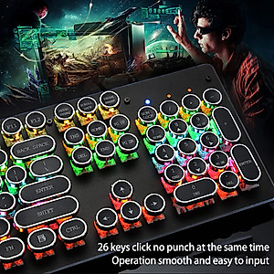 Peiiwdc Retro Punk Typewriter, Mechanical Gaming Keyboard,Blue Switches,USB Wired,Cool Wired Retro Steam Punk Typewriter Round Keycaps 104keys White