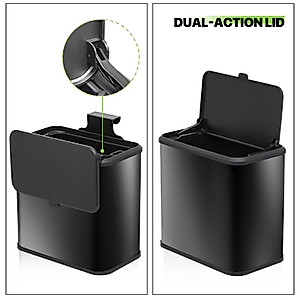 Magshion 1.3-Gallon Small Hanging Trash Can with Lid and Removable Inner Bucket, Open-Top Garbage Bin Container, Trash Wastebasket for Kitchen, Bathroom, Bedroom and Outdoor, Black, Stainless Steel