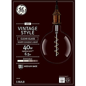 GE Vintage Style LED Light Bulb, 40 Watt, Clear Finish, G63 Large Globe Bulb (1 Pack)