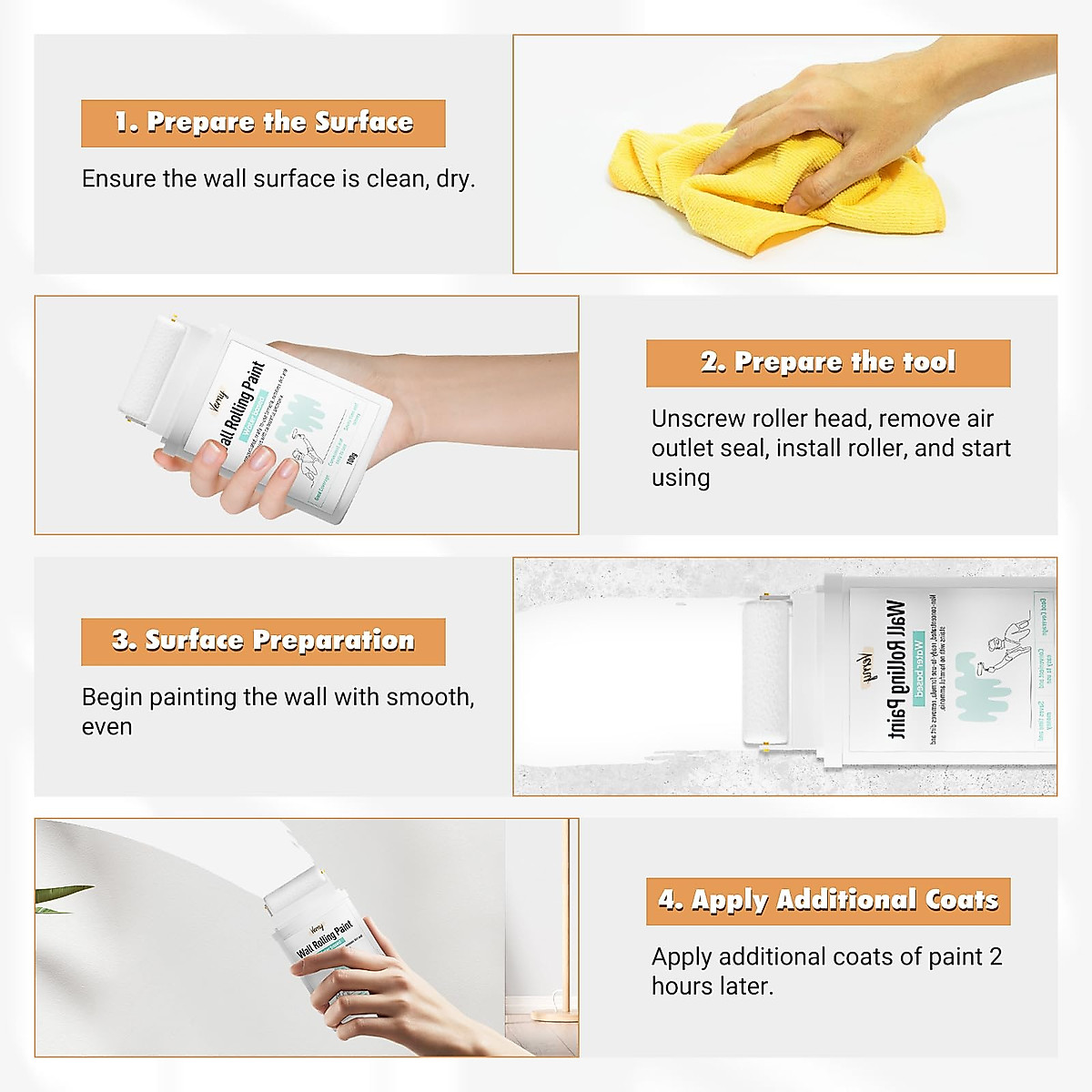 White Paint, White Paint for Wall Touch up Paint for Walls, Water Based &Low Odor Wall Paint with Roller Brush, White Wall Paint Repair Kit for Flat, Ceiling Wall- No Extra Tools Required, Low VOC