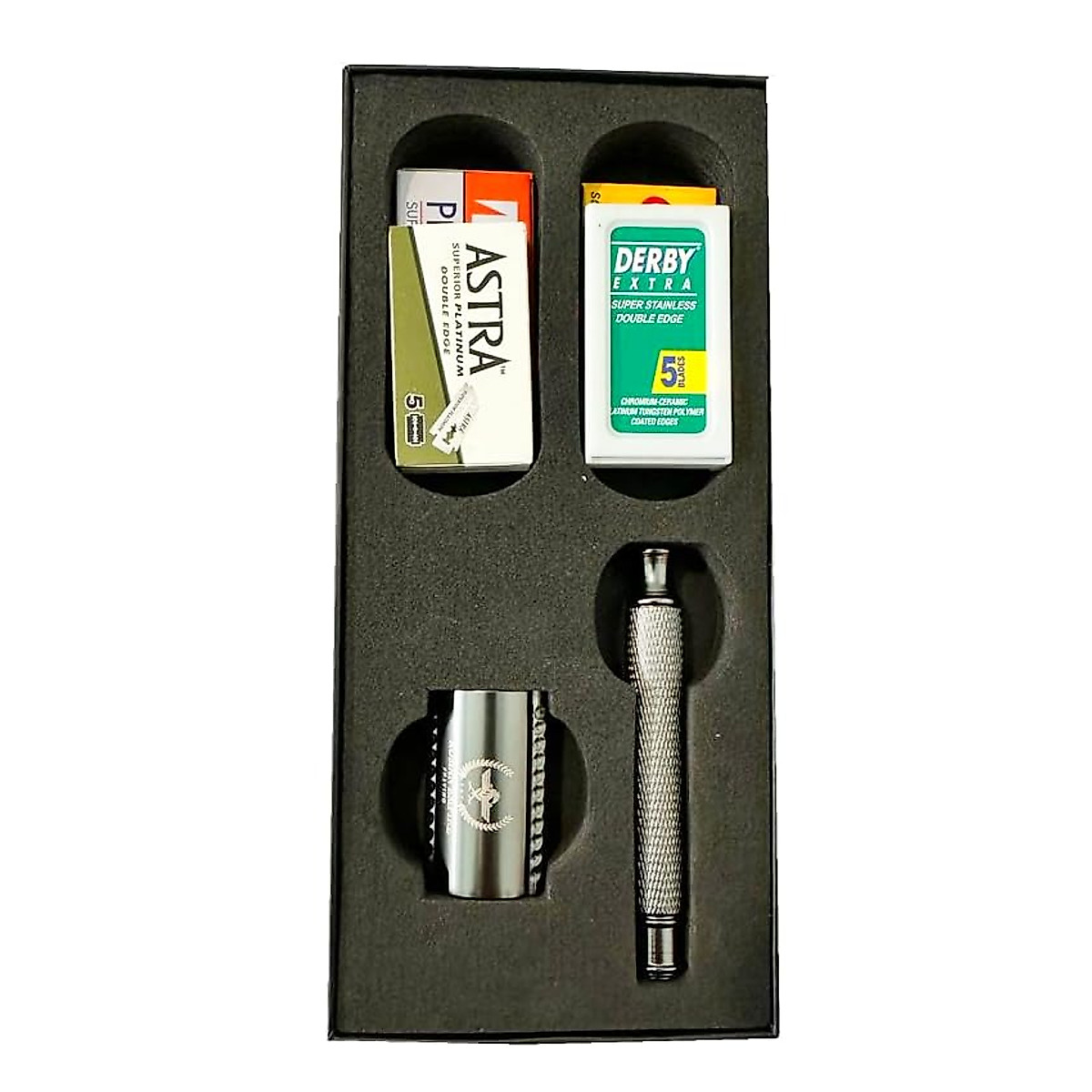 Caesar Gun Metal Safety Razor by Roman Empire Shaving with Set of 20 Shaving Blades (Astra-Derby-Shark-Treet)