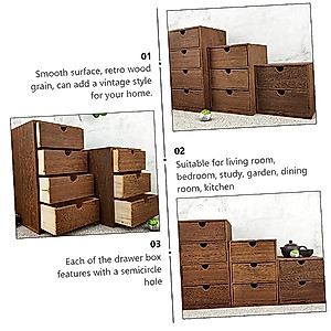 Wooden Storage Box Storage Drawers Storage Cabinet Locker Desktop Organizer Desktop Cabinet Organizer 3 Tier Shelf Organizer for Desk Retro Drawer Box​​​​​​​ Wood Drawer Shelf WHAMVOX