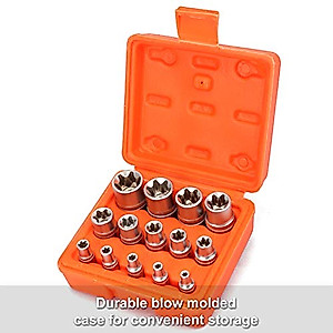 CASOMAN 14 Pieces Female E-TORX Star Socket Set, Female External Star Socket Set, E4 - E24 Torque Socket Set, 1/4"Dr. 3/8"Dr. 1/2"Dr.