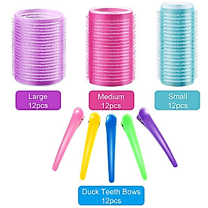 Self Grip Hair Rollers Set, Self Holding Rollers and Multicolor Plastic Duck Teeth Bows Hair Clips Hairdressing Curlers for Women, Men and Kids (44 mm, 36 mm, 25 mm, 48 Pieces)