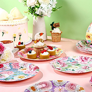 60 Pcs Floral Paper Plates Disposable Dessert Plates 9 Inch Tea Party Plates Party Paper Plates Floral Birthday Decorations for Wedding, Anniversary, Bridal Shower, Birthday, Baby Shower, Graduation