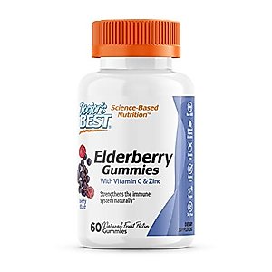 Doctor's Best Elderberry Gummies with Vitamin C & Zinc, 60 Ct, Chewable Immune Support, Antioxidant Herbal Supplement, Non-GMO, Vegan (Packaging May Vary)