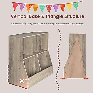 DINZI LVJ Toy Storage Organizer, Kids Bookshelf, Wood Toy Storage Cabinet, 5 Cubby Children Bookcase, Toddler Book Toy Shelf for Playroom, Bedroom, Nursery, Hallway, School, 35.4" Long, Greige