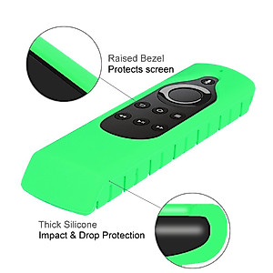 Fintie Silicone Case for 2nd Gen Fire TV Stick with 1st Gen Alexa Voice Remote, Compatible with Echo/Echo Dot Alexa Voice Remote - Honey Comb Series [Anti Slip] Shockproof Cover, Green-Glow