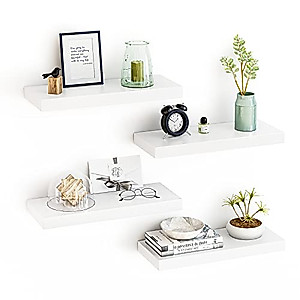 Fixwal Floating Shelf, Set of 4 White Shelves with Invisible Brackets, Decorative Wall Shelves for Bathroom Living Room Bedroom Kitchen Study(15 x5.9 x1.2in)
