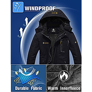 GEMYSE Men's Mountain Waterproof Ski Snow Jacket Winter Windproof Rain Jacket (Black,X-Large)
