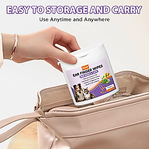 Pjordo Dog Ear Cleaner Finger Wipes, Ear Finger Wipes for Dogs & Cats, Gently Remove Ear Wax, Debris, Sooths & Deodorizes, Relieve Ear Itching, Pet Ear Wipes with Aloe Vera & Witch Hazel - 50 Count