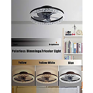 QUMFIXPU 20" Round Flush Mount Ceiling Fan with Lights, Modern Dimmable LED Low Profile Fan, Hidden Reversible Blades, Multi-Speed and Timing with Remote Control (Black)…