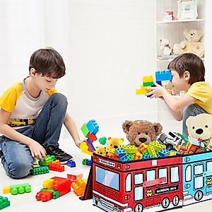 Saderoy Kids Toy Chest,Toy Chest, Collapsible Storage Cubes Organizer with Handles, Kids Toy Bin with Lids, Car Pattern Toy Storage Organizer for Boys&Girls, Clothes&Book,etc 3 Packs