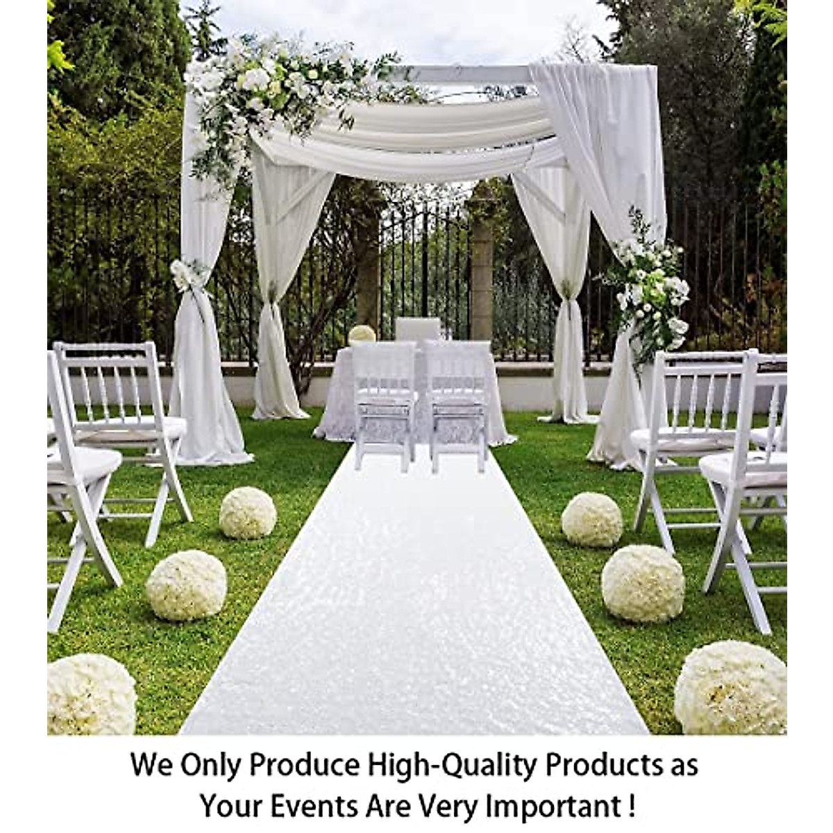 White Aisle Runners for Weddings 2FTx15FT Sequin Fabric Aisle Runner Outdoor Indoor Party Supplies 15FT Long Glitter Bridal Ceremony Carpet Runner for Birthday Prom Hallway Deocration
