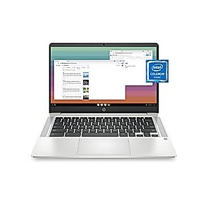 HP Chromebook 14 Laptop, Intel Celeron N4120, 4 GB RAM, 64 GB eMMC, 14" HD Display, Chrome OS, Thin & Portable, 4K Graphics, Long Battery Life, Ash Gray Keyboard (14a-na0210nr, 2022, Mineral Silver)