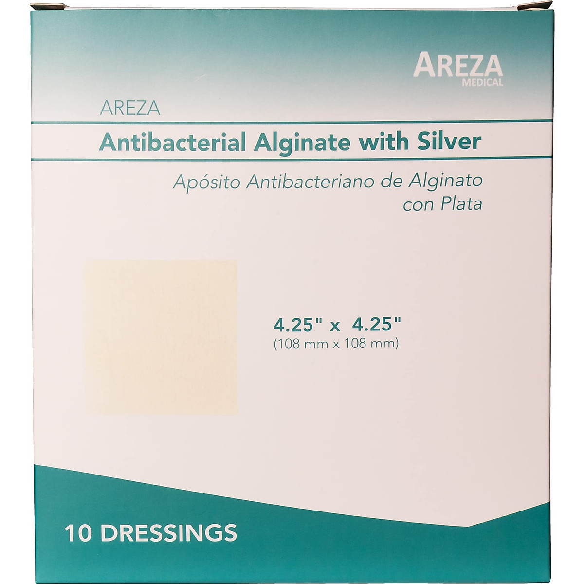 Silver Alginate (Antibacterial Alginate with Silver) 4.25"x4.25" Sterile; 10 Wound Dressings Per Box (1 Box) Areza Medical