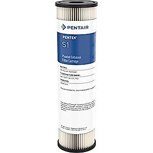 Pentair Pentek S1 Sediment Water Filter, 10-Inch, Under Sink Pleated Cellulose Filter Cartridge, 10" x 2.5", 20 Micron