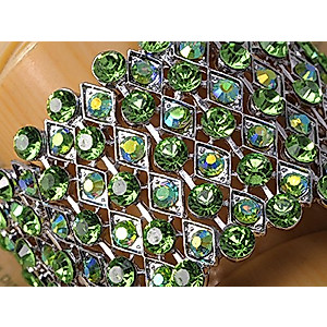 Alilang Silvery Tone Iridescent Peridot Green Colored Rhinestones Cuff Wrap Bracelet